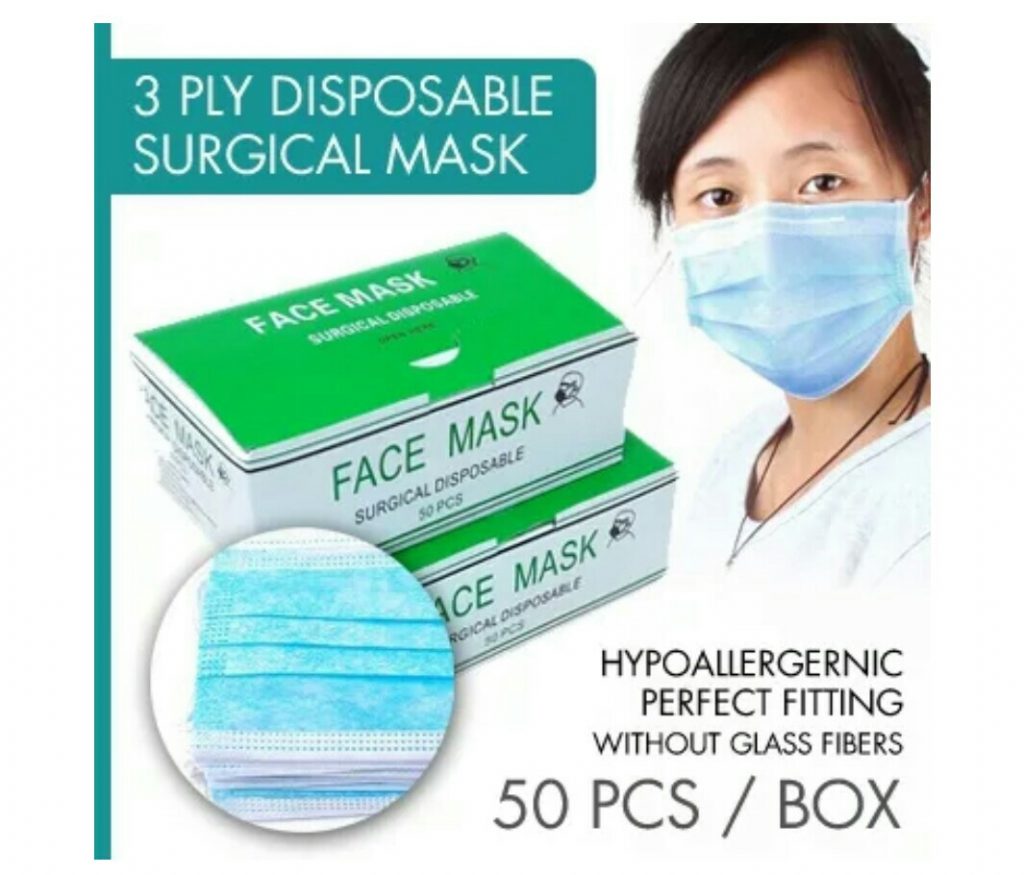 Face Mask | Tie On | 3ply | 50pc/Box | Abu Lail Medical & Sport Center