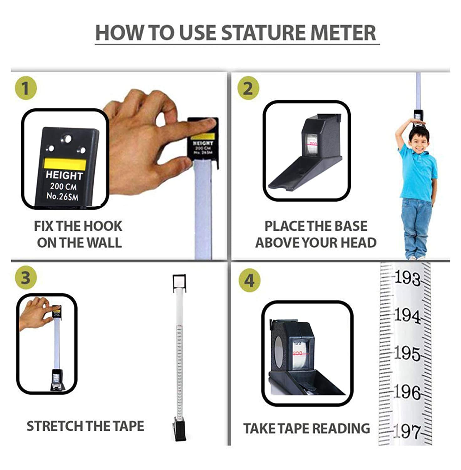 Roll Ruler Wall Mounted Growth Stature Meter | Height Tall Measure ...